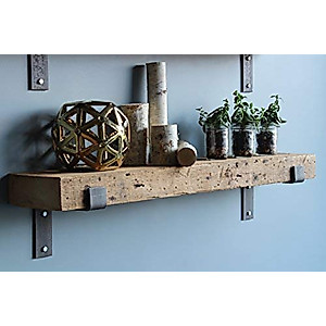 Urban Legacy Reclaimed Wood Shelves | Floating Or with Brackets | Amish Handcrafted in Lancaster County, PA | Set of Two - Genuine, Salvaged (Bracketed Natural, 40" x 7" x 2.5")