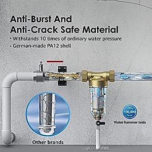 Waterdrop Spin Down Sediment Filter, Backwash Whole House Water Filter System for Well Water, 40-50 Micron, 1" MNPT + 3/4" FNPT + 3/4"MNPT, Traps Sand, BPA Free, WD-RPFK