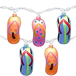 GOOTHY 8.5Ft Tropical Beach Themed Decorations Slipper String Lights with 10 Colorful Flip Flop, Outdoor Beach Flip Flop String Lights for Summer Camp Tent Wedding Holiday Party Garden Bedroom Decor