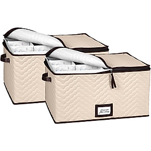 Hold N Storage Set of 2 Wine Glass Storage with dividers - Each Holds 12 standard size wine glasses up to 10" H - Stemware Storage Case, Durable Quilted Glasses Storage Organizer With Carry Handles