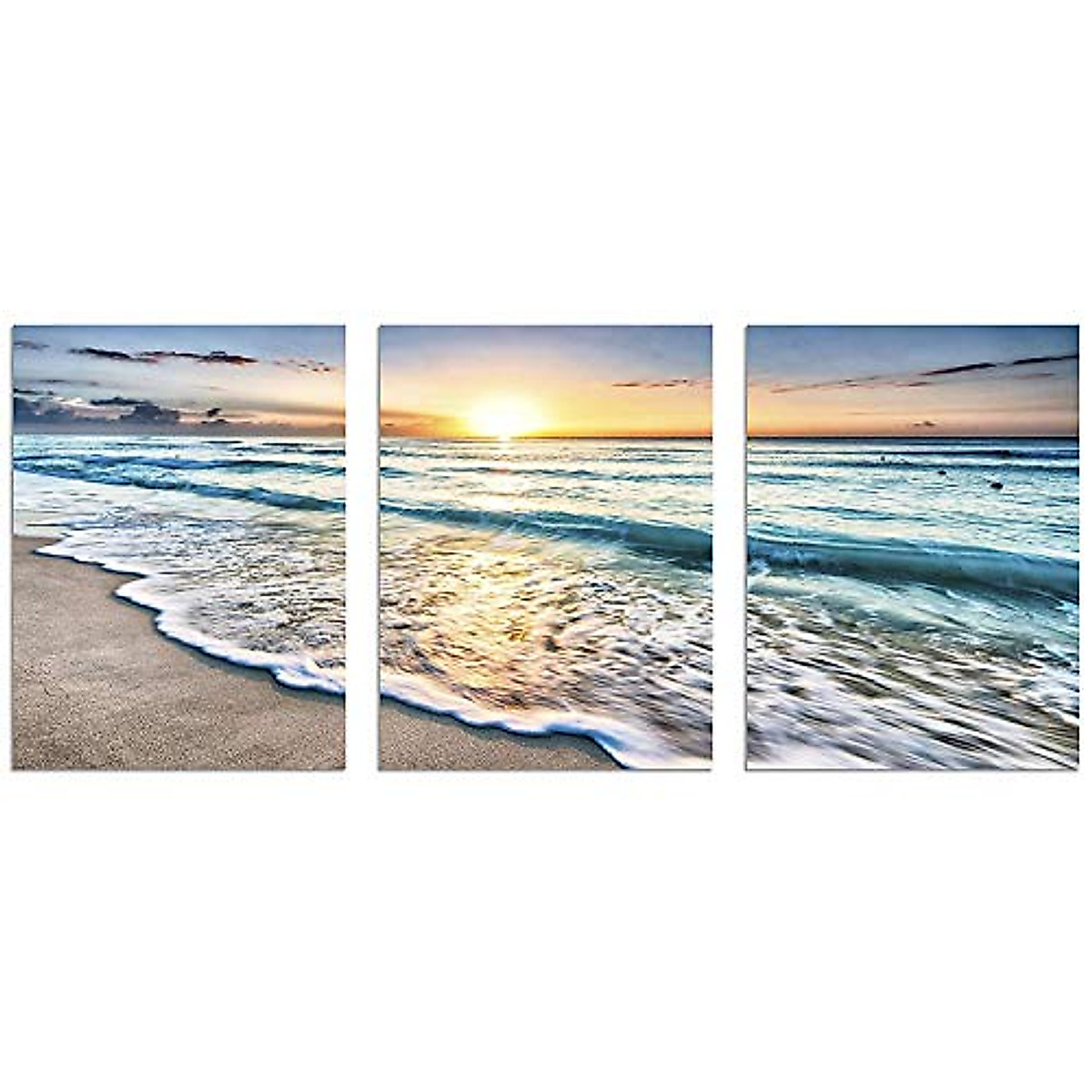 TutuBeer 3 Panel Beach Canvas Wall Art for Home Decor Blue Sea Sunset White Beach Painting The Picture Print On Canvas Seascape The Pictures for Home Decor Decoration,Ready to Hang