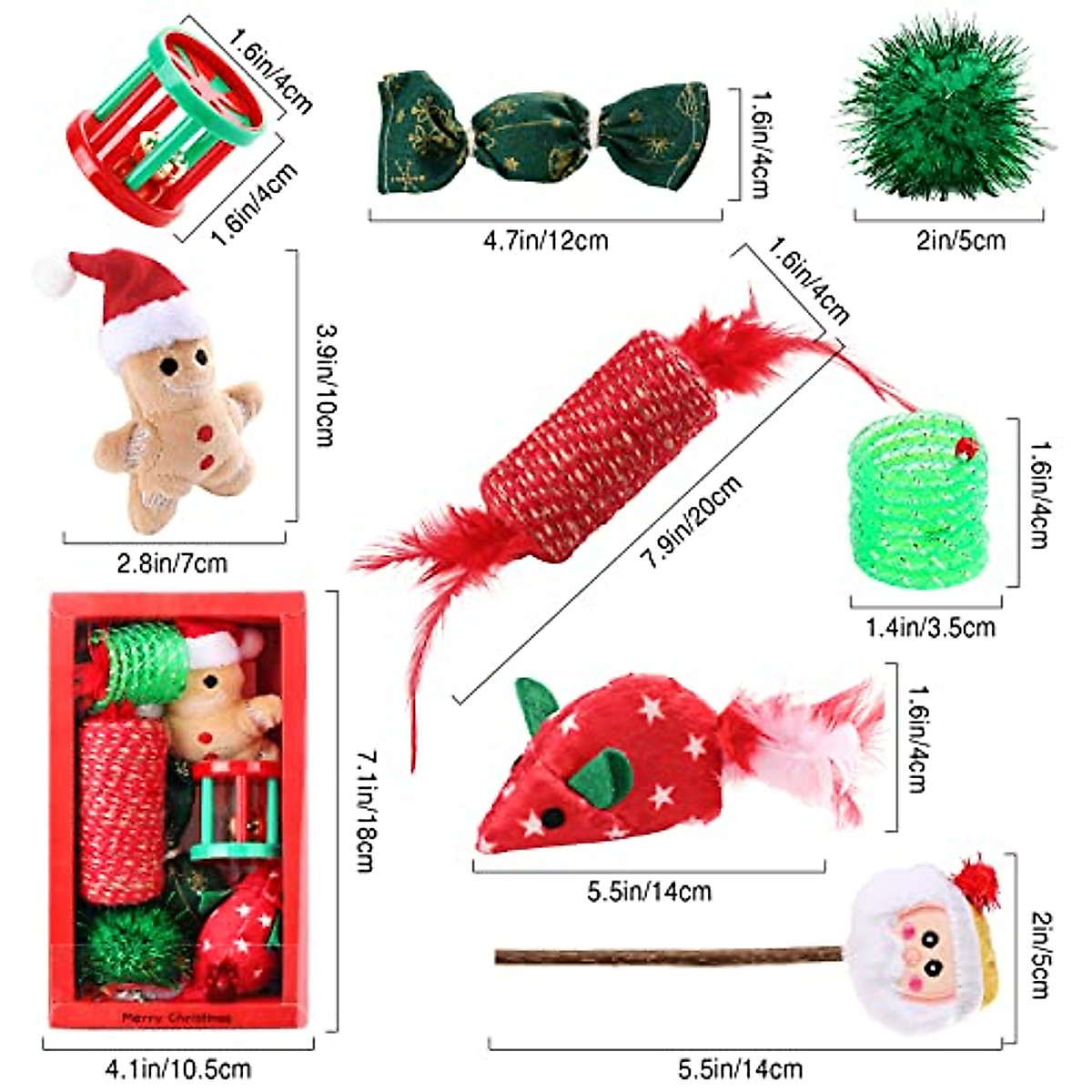 VavoPaw Christmas Stocking Cat Toys, 8PCS X-mas Santa Interactive Cat Toys with Santa Claus, Gingerbread Man, Cat Teaser Wand, Plush Rat Ball for Cat Kitten Kitty