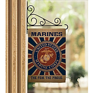 Marine Corps Garden Flag - Set Wall Holder Armed Forces USMC Semper Fi United State American Military Veteran Retire Official - House Banner Small Yard Gift Double-Sided Made In USA 13 X 18.5