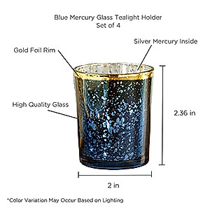 Kate Aspen 20191NA Mercury Glass Tea Light Holder (Set of 4), Deep Blue/Gold