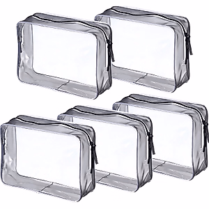 5 Pack Clear PVC Zippered Toiletry Carry Pouch Portable Cosmetic Makeup Bag for Vacation, Bathroom and Organizing, Transparent, L