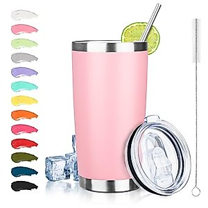 20oz Tumbler with Straw and Brush, Stainless Steel Vacuum Insulated tumbler, Double Wall Insulated Coffee Tumbler for Outdoor, Home, Travel,Office (Light pink,1pcs)
