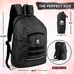 TRAVELLER TRIBES 20L Small Packable Daypack with Rain Cover, Lightweight Backpack for Men Women, Foldable Backpack for Travel, Outdoor, Hiking, Camping (Black)