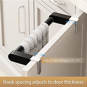VEHHE Kitchen Towel Holder, Retractable Kitchen Towel Rack, Hooks Adjustable to Door Thickness, Dish Towel Holder with EVA Pad, Over The Door Towel Rack, L10.4~16.9 X W0~1.2 X H2.4 inches (Black)