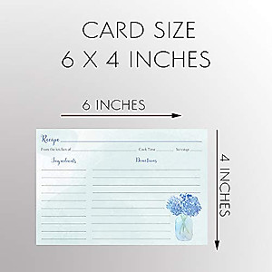 Recipe Cards 4x6 Double Sided 24 Count Hydrangea Mason Jar Blue Bridal Shower Gift Floral Wedding Gift Housewarming (24 Count)