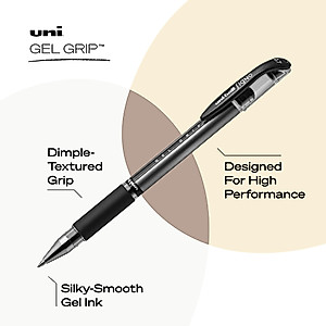 Black Gel Pens with Gel Grip, 12 Bulk Pens, Black Pen with 0.7mm Medium Points, Gel Office Pens for Office Supplies, School Supplies, & Home Supplies, Black Gel Ink Pens Bulk, Black Pens by Uniball