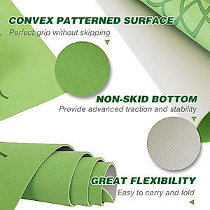 Mat Block Yoga Mat with Non-Slip 1/4" Thick Anti-Tear, High Density TPE Eco-Friendly Foam Material for Home, Pilates and Floor Exercises & Fitness, Green (72" L x 24" W)