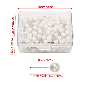 Oumefar 200PCS Pearl Push Pins, Decorative Thumb Tacks Round Short Pearl Head Pins Drawing Ball Map Pins Tack Push Sewing Box for Straight Pins for Crafting DIY Wedding (Pearl Pins for Flower White)