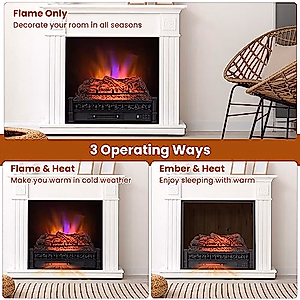 GOFLAME 26 Inch Electric Fireplace Log Set Heater, Fireplace Insert Log Heater with Remote Control, 5 Flame Modes & Brightness, 8H Timer, Realistic Pinewood Ember Bed