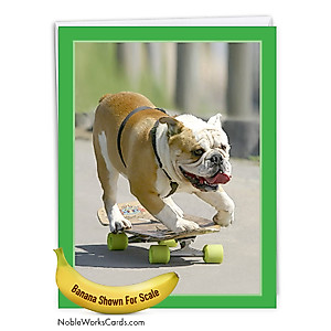 NobleWorks - Hilarious Happy Birthday Card with Envelope (8.5 x 11 Inch) - Funny Animal Greeting Card From All Of Us - Skating Bulldogs - Green Wheels J9517EBDG-US