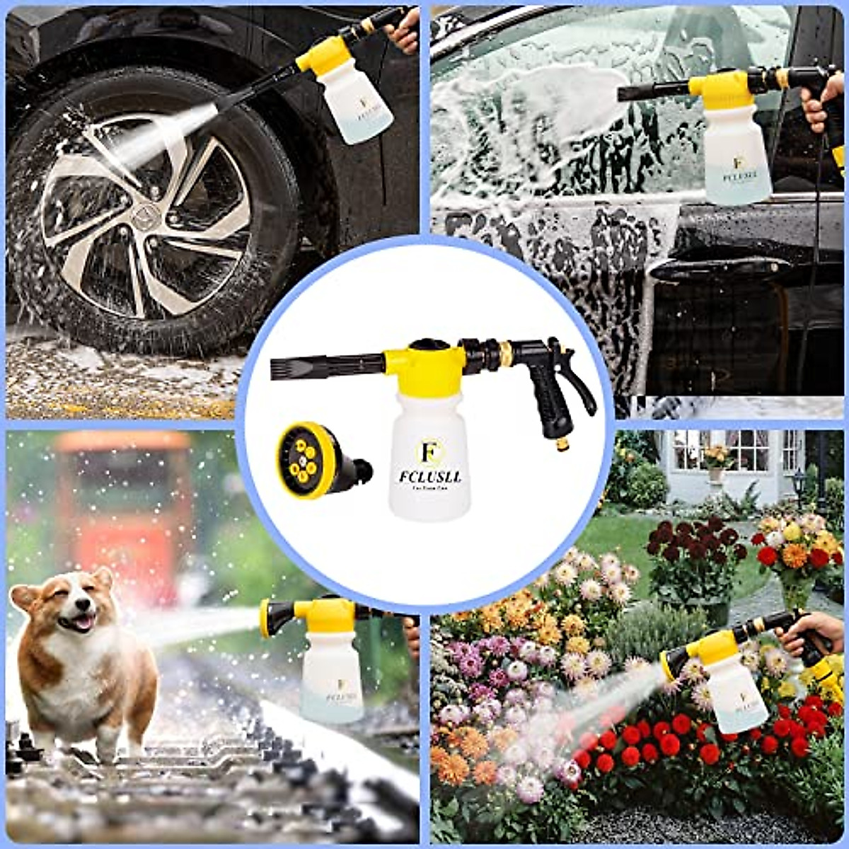 FCLUSLL 27Pcs Car Wash Kit with Foam Gun Sprayer, Car Cleaning Kit with 6 in 1 Adjustable Nozzle Drill Brush Set Tire Polishing Applicator Pad Wash Mitt Towel, Quick Connects to Most Garden Hose