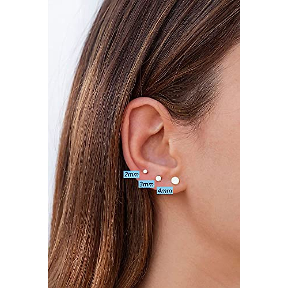 Sterling Silver Stud Earrings for Women, Tiny Flat Dot Earrings Set | Small Hypoallergenic Circle Stud Earrings | Dainty Round Tragus Cartilage Studs for Men (2mm/3mm/4mm)