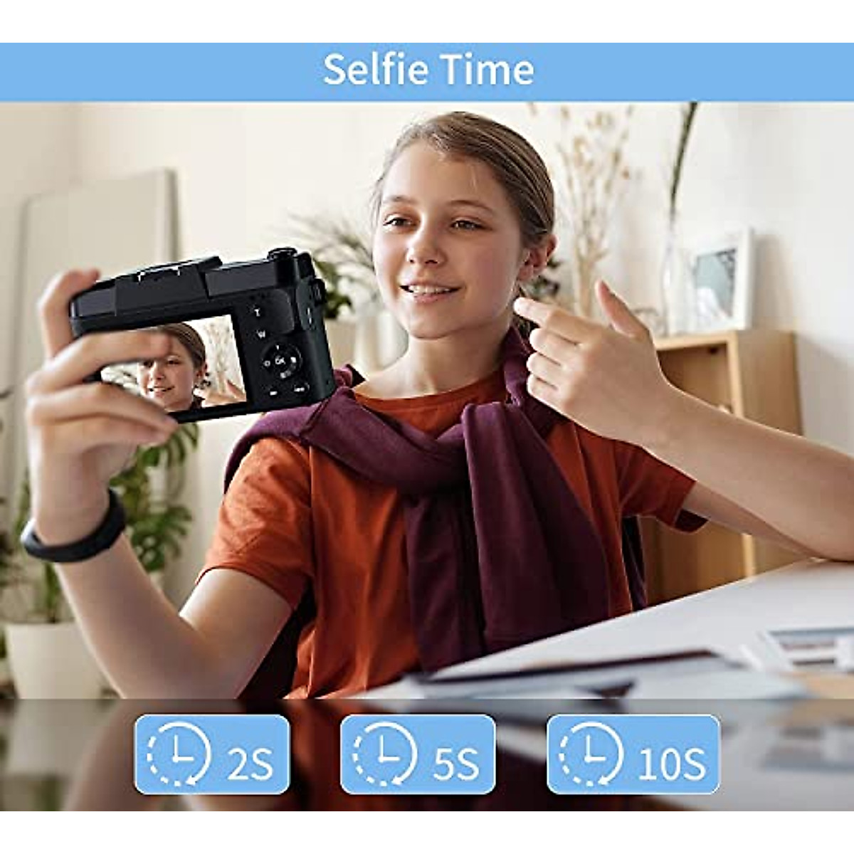 Saneen Digital Camera, 4K & 56MP Cameras for Photography, Small & Compact Vlogging Video Camera for Teens, Kids, Beginners, Equipped with 16X Digital Zoom, 32GB SD Card & 2 Rechargeable Batteries