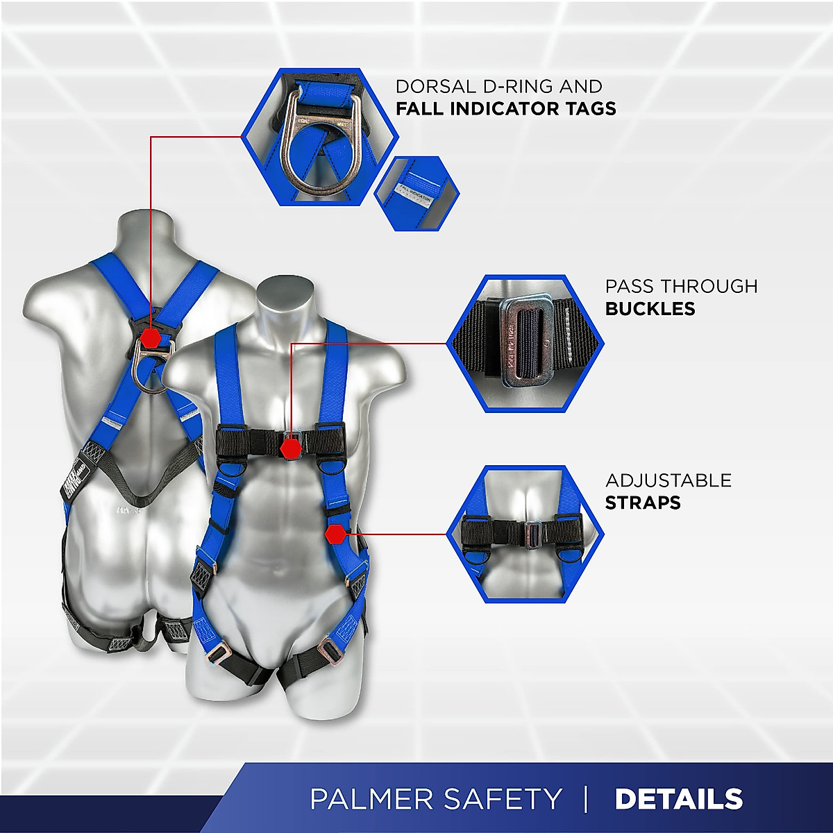 Palmer Safety Harness, 50ft Vertical Rope and Anchor Set I Construction Fall Arrest Kit for Roofers and Construction Workers I OSHA and ANSI Compliant Equipment