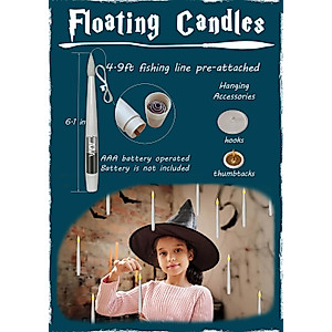 Leejec Floating Candles with Magic Wand Remote (6/18H Timer), 20pcs 6.1” Hanging Flameless Taper Candles, Flickering Warm Light, Halloween Christmas Classroom Windows Wedding Party Decor(White)