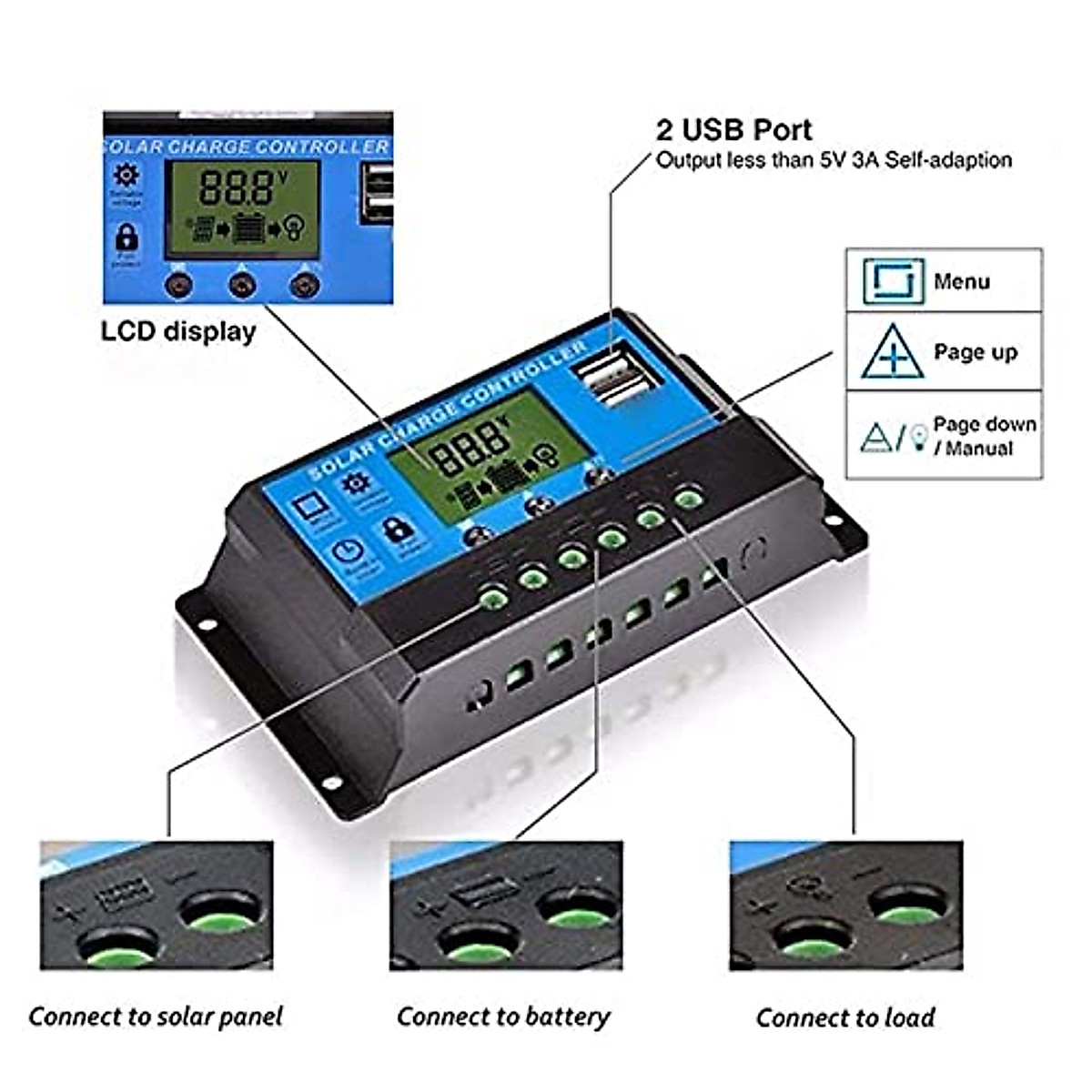 Solar Regulator, Solar Controller LCD Display Power Off Memory PWM for Industry (40A)