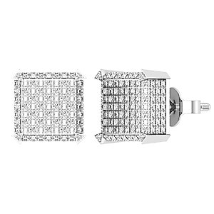 Dazzlingrock Collection Round White Diamond with Metal Diamond Square Kite Shape Unisex Stud Earrings (0.30 ctw, Color I-J, Clarity I2-I3) in 925 Sterling Silver Pushback