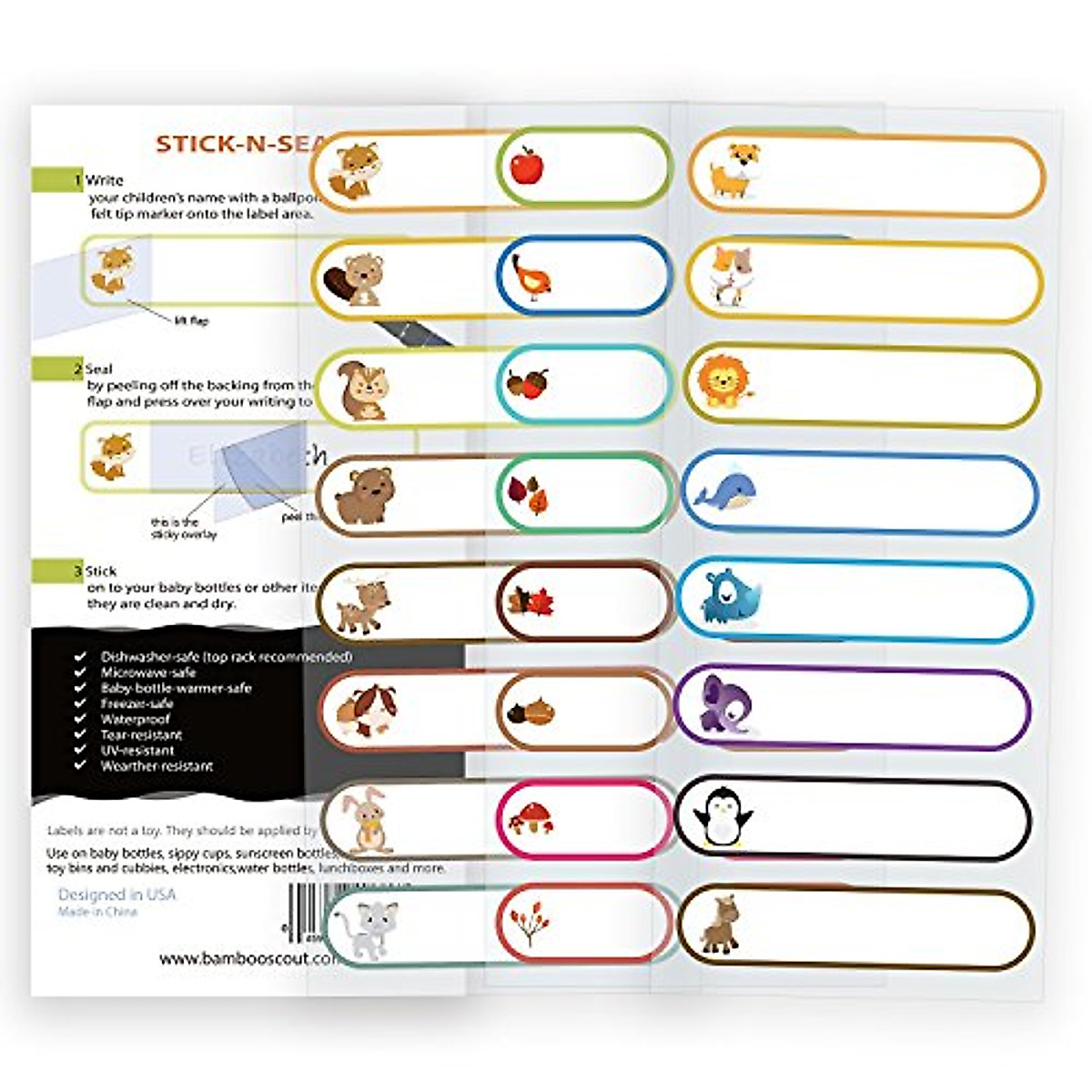 Baby Bottle Labels for Daycare, School, Self-Laminating Waterproof Write-On Name Stickers, Pack of 64