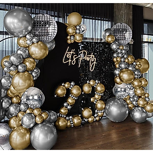 Chrome Gold Silver Balloon Garland Kit-Metallic Gold Silver Balloons and 4D Disco Silver Foil Mylar Balloons Arch for Birthday Baby Shower Graduation Bachelorette Wedding New Year Party Decoration