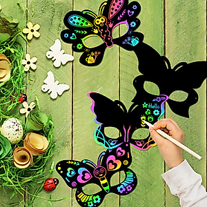 HubirdSall 24Pcs Summer Butterfly Scratch Masks for Kids DIY Butterfly Scratch Craft Kit Dress-up Costume Decorate for Girls Birthday Party Favors School Classroom Activity Art Project