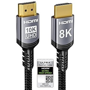 Sniokco 10K 8K HDMI 2.1 Cable 16FT, Certified 48Gbps Ultra High Speed HDMI® Cable 4K 240Hz 165Hz 120Hz 8K 60Hz eARC HDCP2.3 HDR10+ Compatible with PC TV Monitor Projector Ro-ku Sky-Q PS5 X-Box