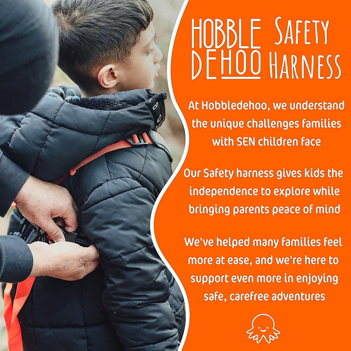 Hobbledehoo Active Child Harness, Safety Harness For Kids & Toddlers Aged 2-7 Years, Child Harness For Walking & Supporting SEN and Special Needs (Orange Harness with Leash)