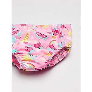 Swim Time Girls' Reusable Swim Diaper UPF 50+ with Side Snaps, Pink ice Cream/Watermelon, X-Large