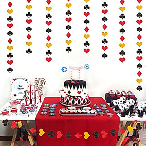 Red-Black Gold Casino Party-Decorations Streamers-Garland - 52ft Poker Theme Hanging Paper Banner,Adults Game Night Birthday Wedding Bachelorette Decor Hugfond