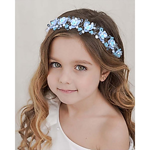 Campsis Flower Girl Headband Blue Crystal Princess Headpiece Rhinestone Girl Hair Piece Wedding Bride Accessories or Women and Girls