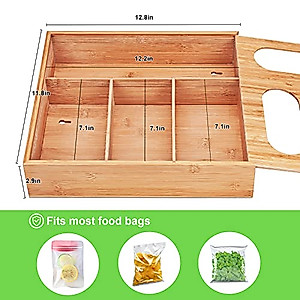 keleywood Bamboo Bag Storage Organizer for Kitchen Drawer, Ziplock Bag Organizer, Compatible with Gallon, Quart, Sandwich and Snack Variety Size Bag