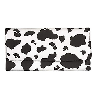 FUIBENG Black White Cow Printed Women Trifold Wallet PU Long Wallets Durable Money Change Purse Card Holder Case for Women Men
