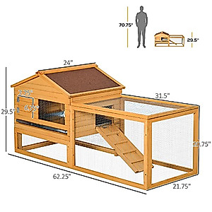PawHut 62" Large Outdoor Rabbit Cage Small Animal Hutch Playpen With Run