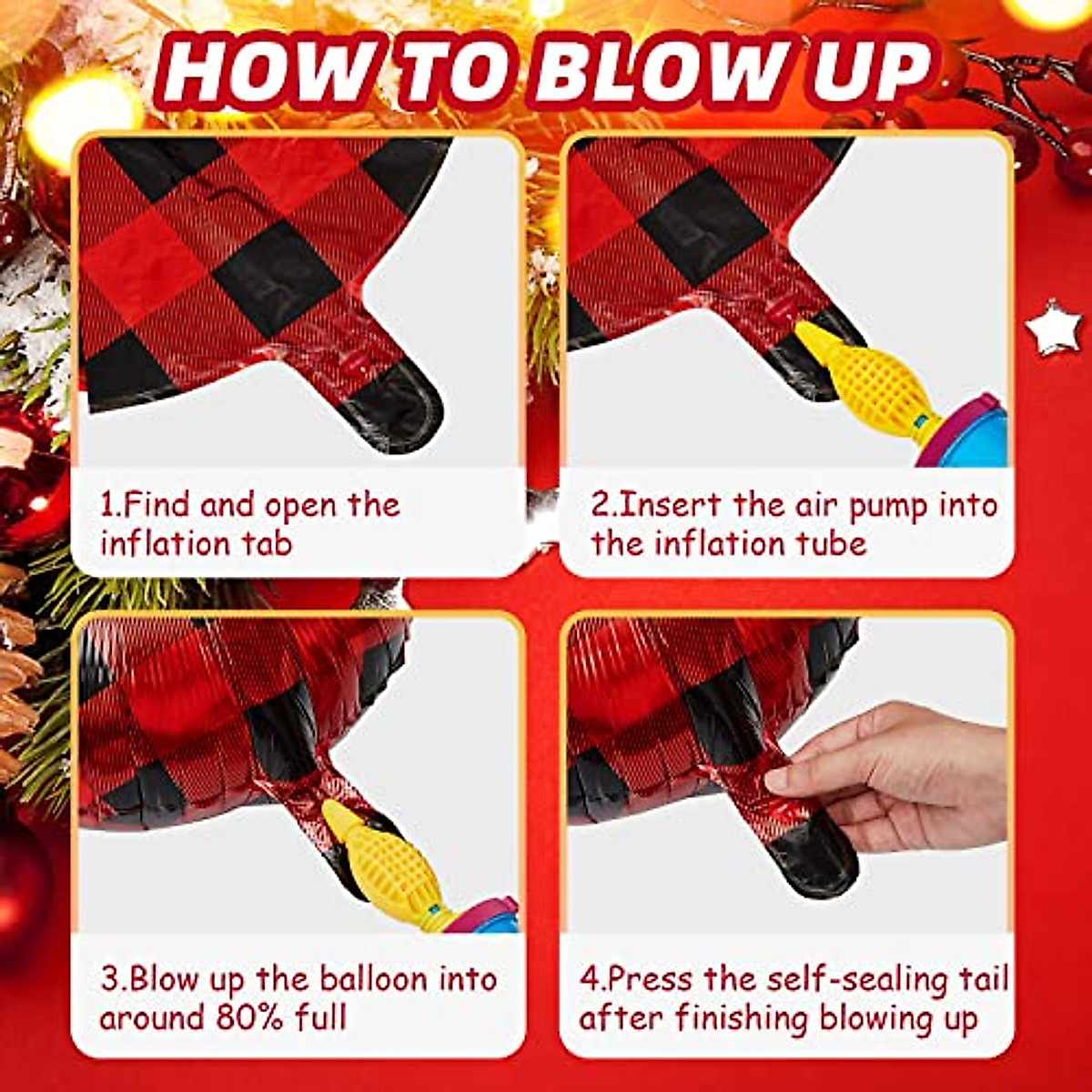 6 Pieces Buffalo Plaid Lumberjack Party Balloons 18 Inches Gingham Mylar Balloons Black and Red Plaid Party Balloons for Christmas Birthday Baby Shower Holiday Decoration