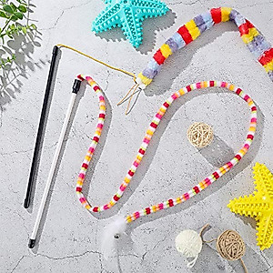 6 Pieces Cat Toys Interactive Cat Wand Toys with Feather and Bell Safe Cat Teaser Catcher Stick Toy Colorful and Sounding Christmas Wand Toys for Cats Kittens Training Pets Exerciser