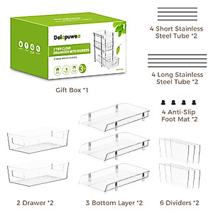 3 Tier Clear Bathroom Organizers, Pull Out Organizers and Storage, Slide Out Acrylic Drawer Organizer with 6 Dividers, Multi-Purpose Bathroom Organizer, Under Sink Organizer, Medicine Cabniet Bins