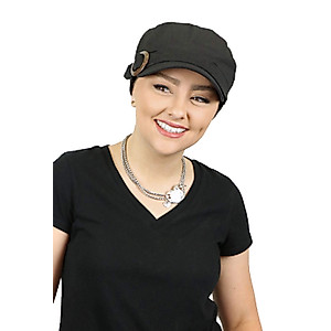 Hats Scarves & More Womens Chemo Cadet Cap Short Billed Newsboy Hat Soft Cap for Bald Women Black