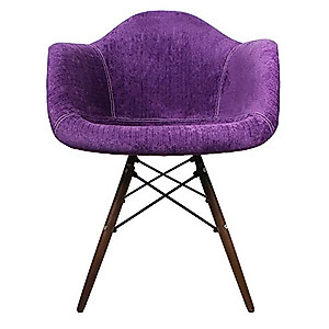CozyBlock Mid-Century Modern Velvet Fabric Upholstered Accent Arm Chair with Dark Walnut Wood Eiffel Legs Set of 2 (Purple)