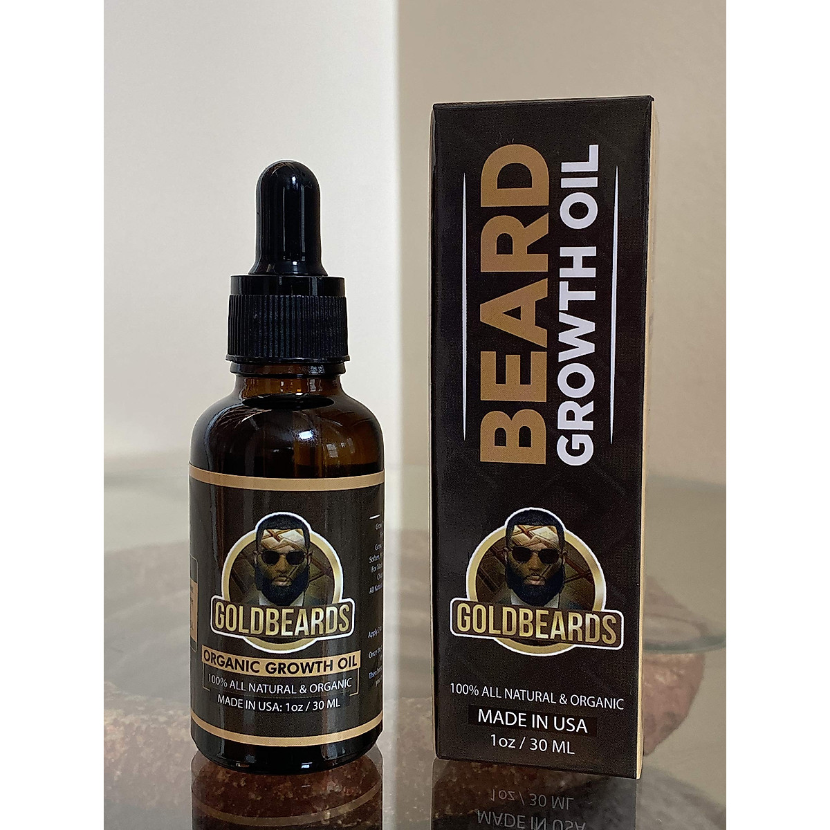 GOLDBEARDS GROWTH Beard Oil, 100% Pure Natural for Groomed Beards, Mustaches, & Moisturized Skin 1 Oz Infused with Argan, Jojoba, Avocado, Vitamin E, Biotin and Almond Oils