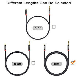 Devinal 3.5mm TRRS Headphone Extension Cable, 1/8" inch Female 4-Pole to Male Extension Cord, Mini-Jack Aux Stereo Audio Connector 10Ft/3M (2 Pack)