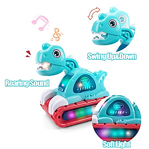 UNIH Baby Toys for 1 Year Old Boy Girl, Musical Dinosaur Car Crawling Developmental Toys with Sounds and Lights Infant Toys for 6 to 12-18 Months