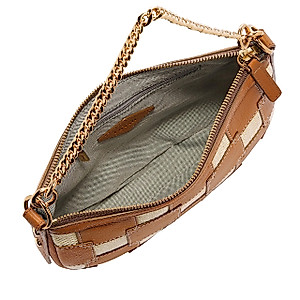 Fossil Women's Jolie Leather & Fabric Small Shoulder Bag Purse Handbag, Natural/Saddle Patchwork w/ Chain (Model: ZB1869194)