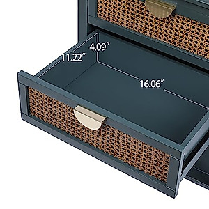 TRIPLE TREE Natural Rattan Nightstand,Night Stand Side Table with 2 Drawers,End Table Wood Accent Table with Storage for Bedroom,Living Room,Dormitory,Green