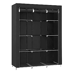 SONGMICS 51-Inch Portable Closet, Wardrobe Storage Organizer with 10 Shelves, Closet System with Hanging Rods and Cover, for Hanging Clothes, Quick and Easy Assembly, Black URYG93BK