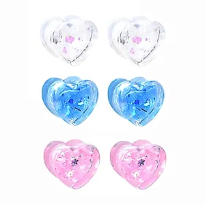 Jboyanpei 6Pcs/3pair Shineing Paillette Heart-shaped Ear Gauges Tunnels and Plug Acrylic Ear Expander Studs Stretching Size 22mm