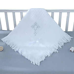 Booulfi Baby Blanket Baby Swaddle Blanket Infant Receiving Blanket Knitted Baby Summer Autumn Blanket Baby Boy Girl Gift with Embroidered Cross