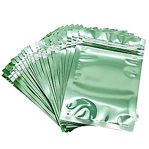 100 Counts Resealable Smell Water Proof Bags Foil Pouch Bag Flat Ziplock Bag with Clear Window for Party Favor Food Storage Gifts Bags Goodie Bag Green 4 x 6 Inches